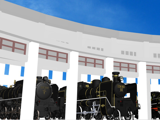 【MMD】機関庫から顔を出したC56 160号機 / 梅小路オタク さんのイラスト - ニコニコ静画 (イラスト)