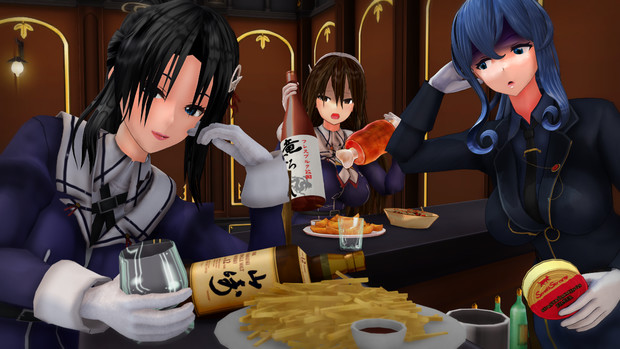 【第2回mmd静画祭】やけ食い・やけ酒の2人 帝国技術研究室 さんのイラスト ニコニコ静画 イラスト
